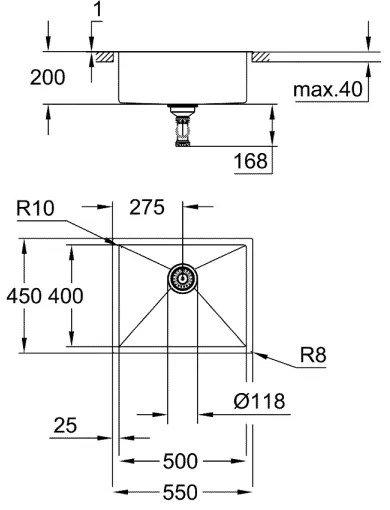 GROHE 31726SD0 - Kuchyňský dřez K700 550 × 450 mm nerez
