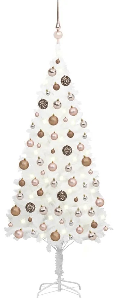 3077634 vidaXL Umělý vánoční stromek s LED diodami a sadou koulí bílý 180 cm