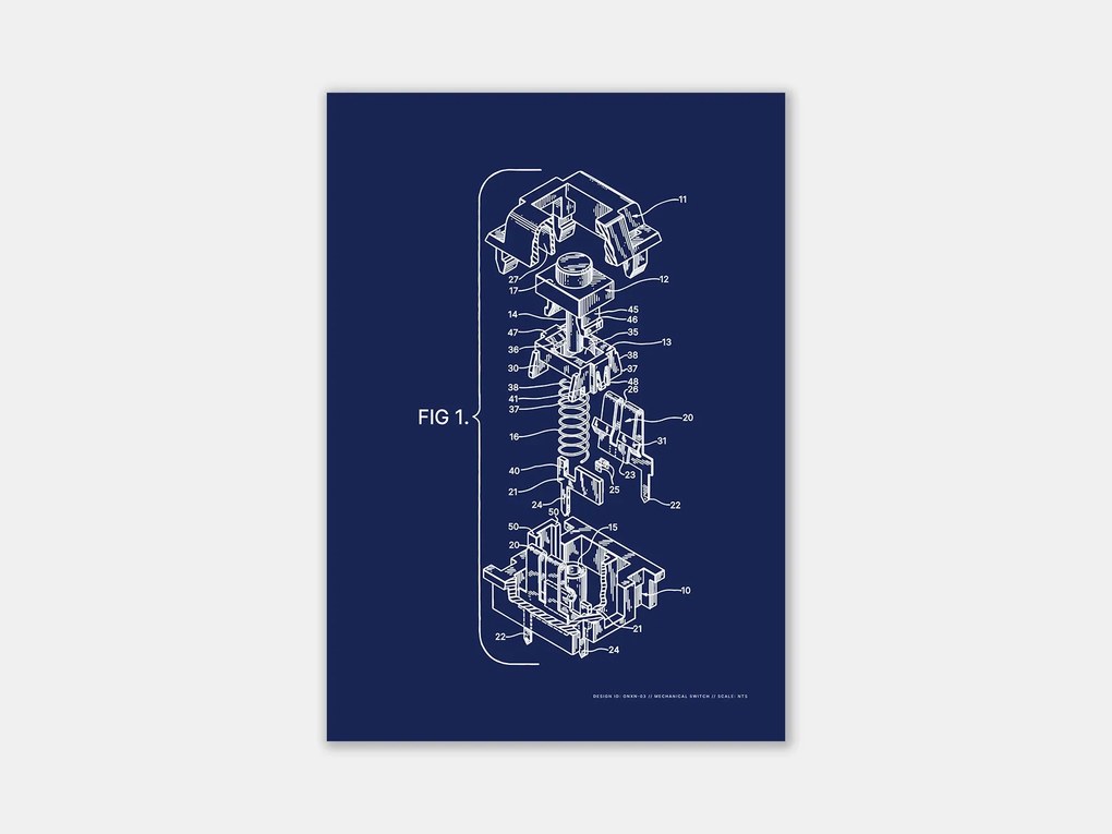 Technický plakát MECHANICAL SWITCH Dark Blue / A2