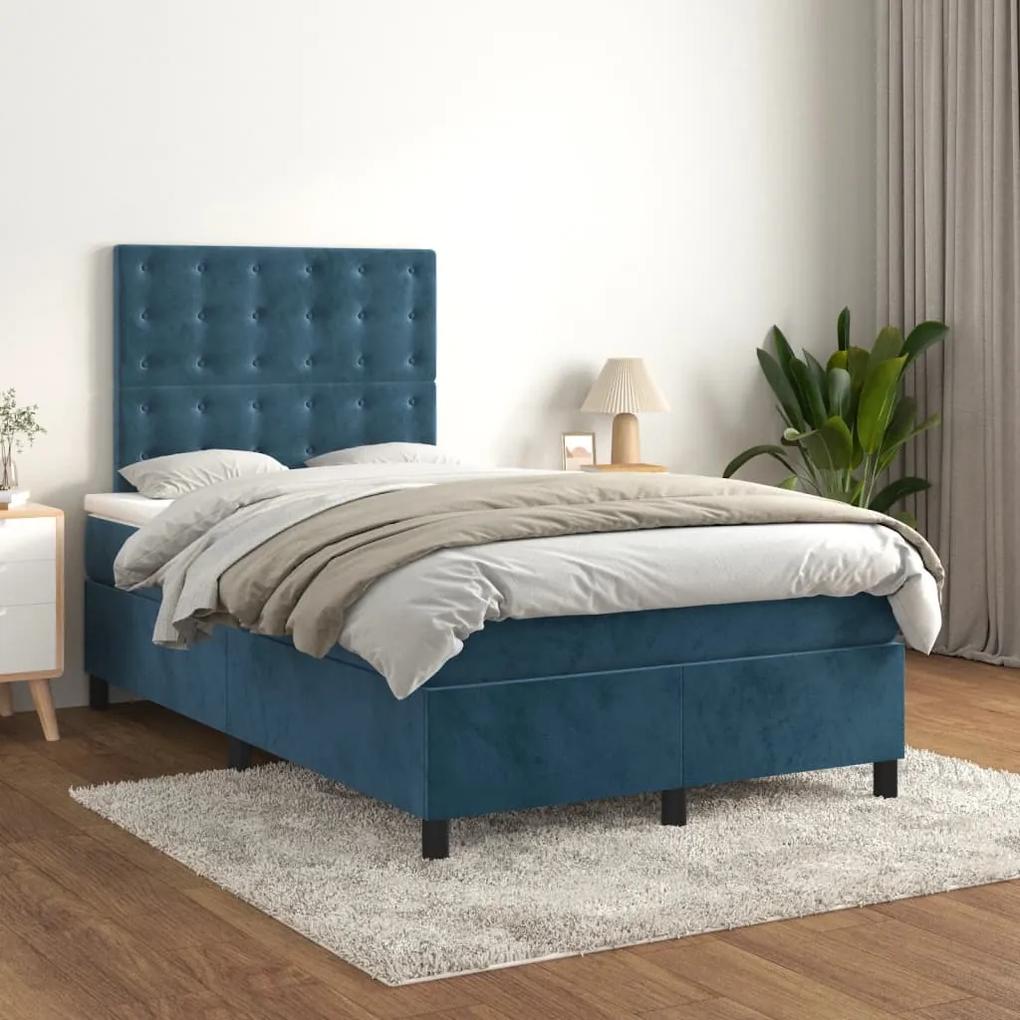 vidaXL Box spring postel s matrací 120 x 200 cm samet [3143255] Barva: Tmavě moddrá