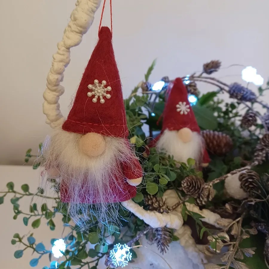 Sada vánočních ozdob trpaslíci 11 cm, červená, textil, balení 3 ks