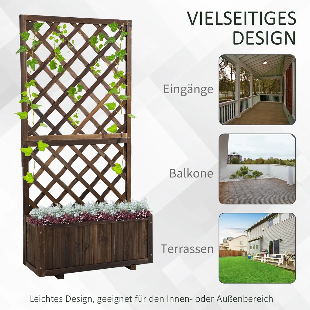 Outsunny vyvýšený záhon s mříží Dřevěný květinový truhlík 72,5x31,5x149,5 cm ideální pro popínavé rostliny a růže na zahradě |