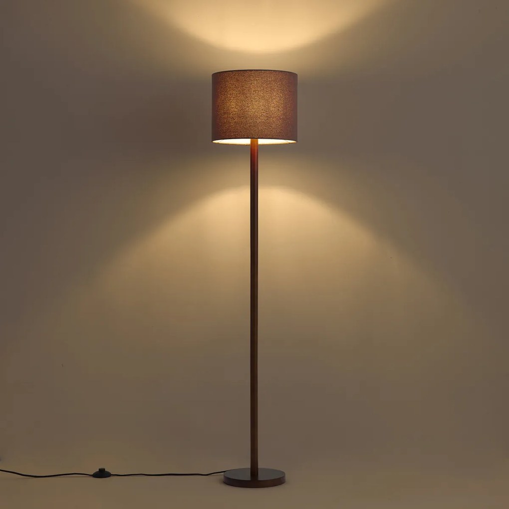 Japandi stojací lampa z ořechového dřeva s hnědým lněným stínidlem 151cm - Mels