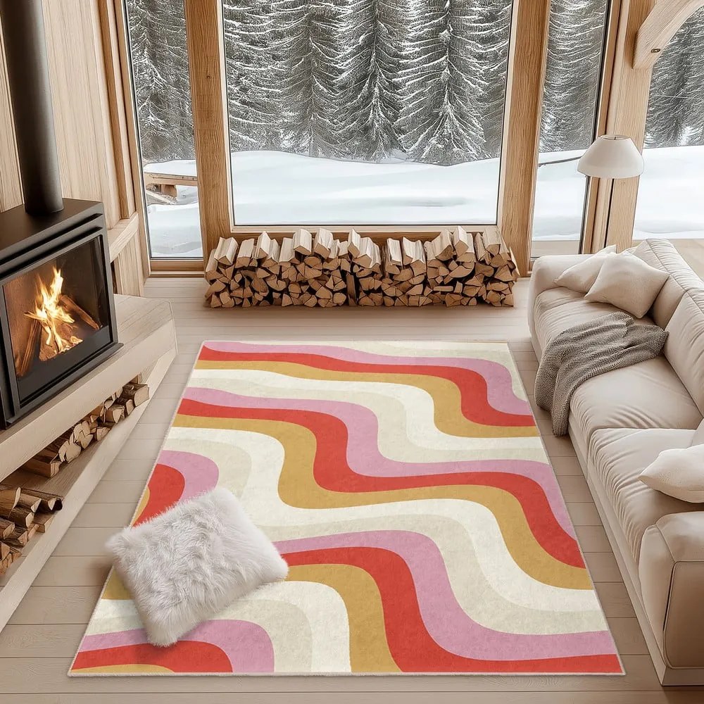 Žlutý/růžový pratelný běhoun 80x200 cm Creamy Raspberry Swirl – Mila Home
