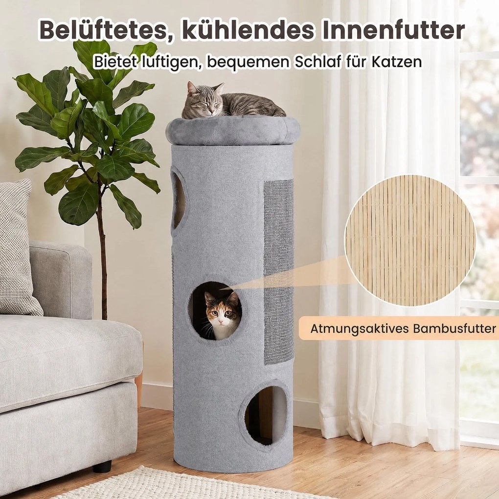 Costway 4-Tier House pro kočky pro více koček Zvýšený útulek pro – světle šedá