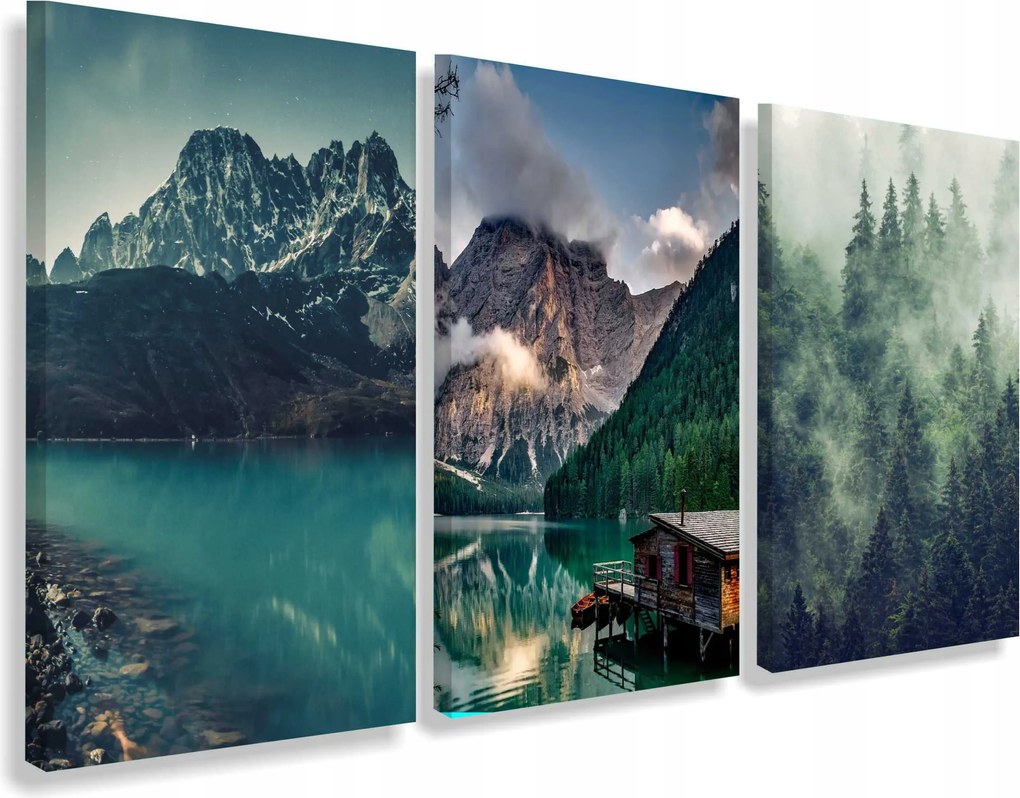 Obraz na plátně Triptych na zeď do obývacího pokoje Horská krajina 60x120