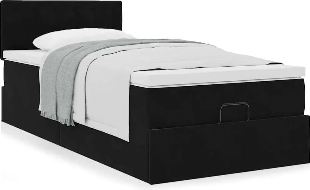 Osmanský rám postele s matrací černá 90x200cm samet 3311893