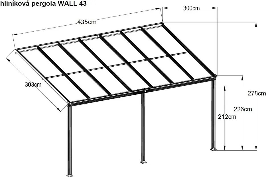 Hliníková pergola LANITPLAST WALL 43 antracit + bronz PC LG2122