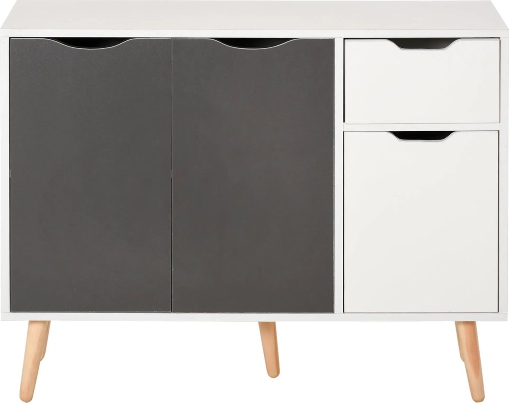 HOMCOM Moderní komoda do obývacího pokoje se 3 dvířky a zásuvkou 90x30x72 cm Bílá a šedá | Aosom