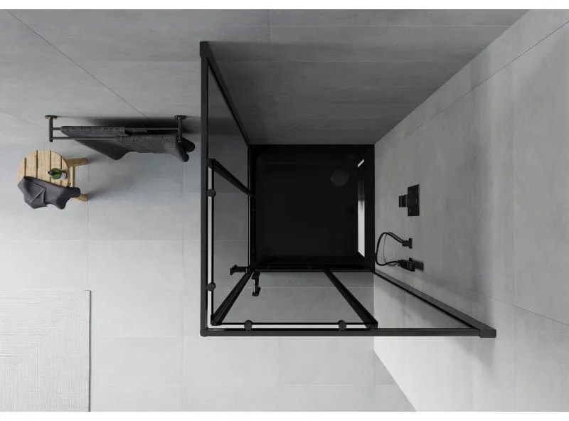 Mexen Rio, čtvercový sprchový kout 90(dveře)x90(dveře)x190 cm, 5mm šedé sklo, černý profil + černá sprchová vanička SLIM, 860-090-090-70-40-4070B