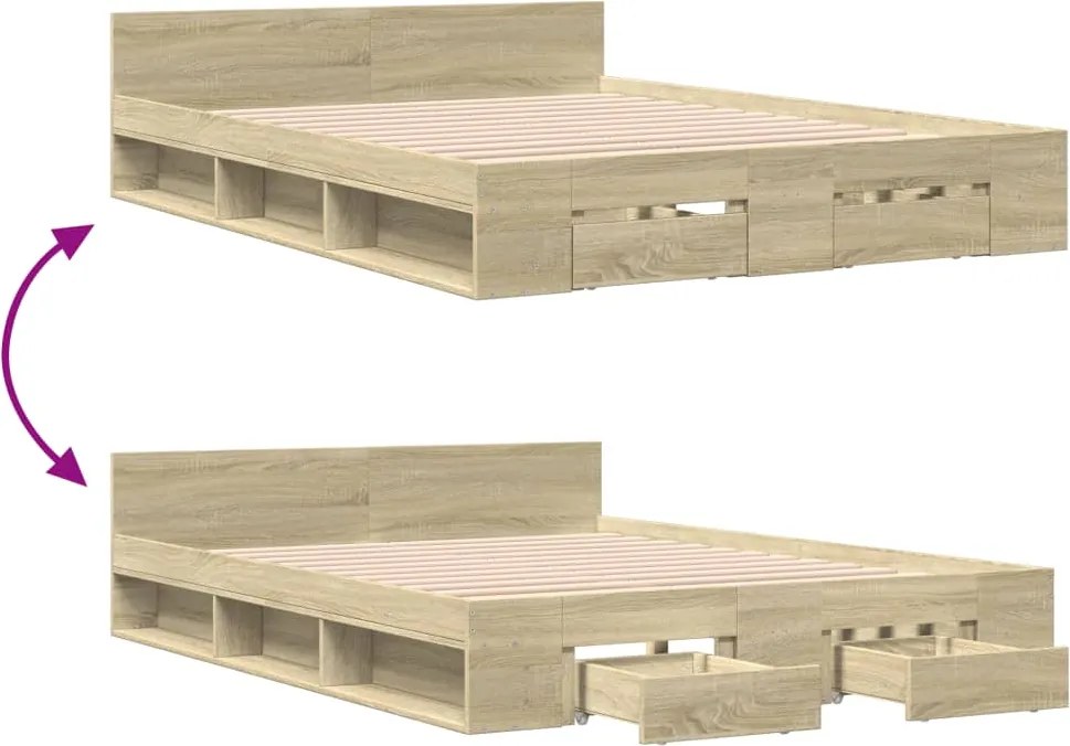 Rám postele se zásuvkami dub sonoma 140x190 cm kompozitní dřevo 3280764