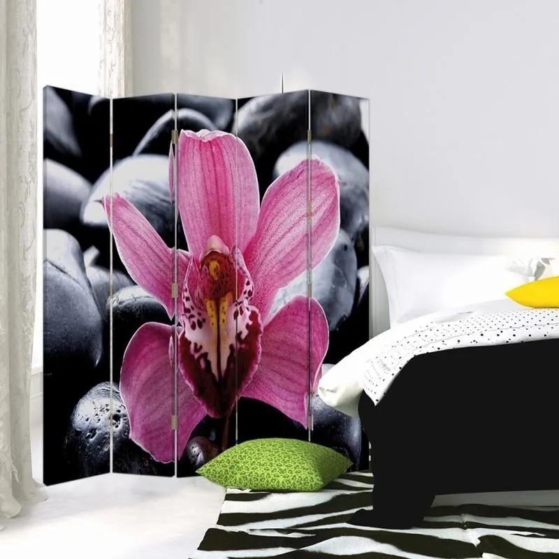 Ozdobný paraván Zen Flower Pink - 180x170 cm, pětidílný, obustranný paraván 360°