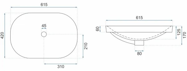 REA-U8700 - Umyvadlo na desku ARLETA 42x61,5 cm keramika/lesklá bílá