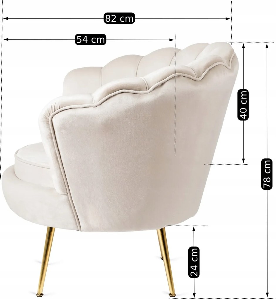 Designové křeslo Angel samet krémové/zlaté