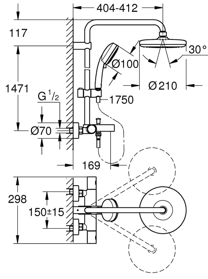 Grohe Tempesta Cosmopolitan System 210 - Sprchový systém s vanovým termostatem nástěnný, chrom 26223001