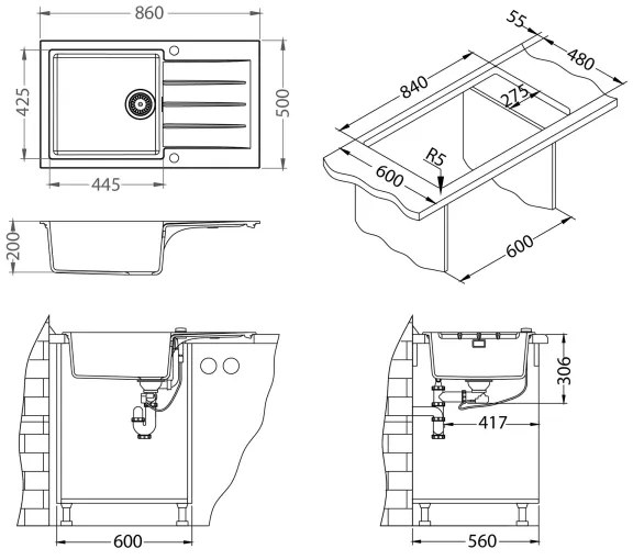 ALVEUS SETA23232 - Kuchyňský dřez CADIT+dřezová baterie MINTAS 34cm granit/černá