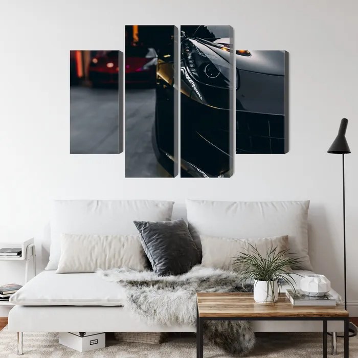 Vícedílný obraz Přední Část Černého Sportovního Vozu Nedostatek Nedostatek Plátno Canvas 80x60