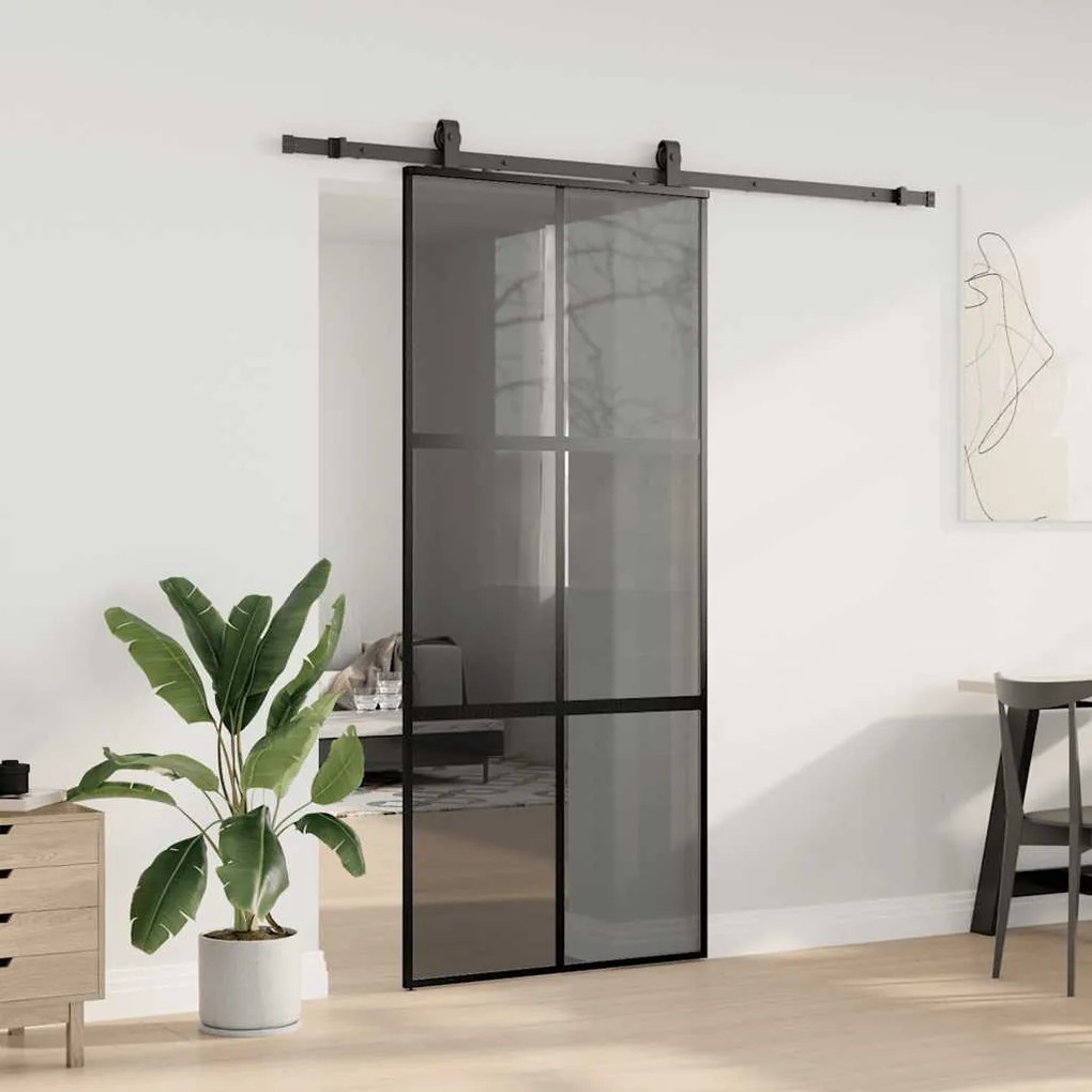 Posuvné dveře se sadou kování černé 90x205 cm Tvrzené sklo 3375887