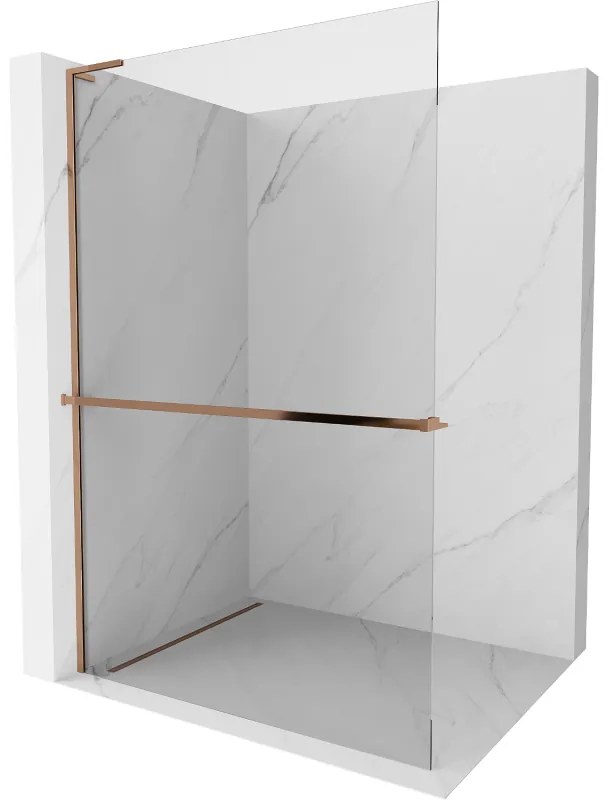 Mexen Kioto+ L, sprchová zástěna Walk-In s poličkou a věšákem 110 x 200 cm, 8mm čiré sklo, růžové zlato profil, 800-110-123-60-00