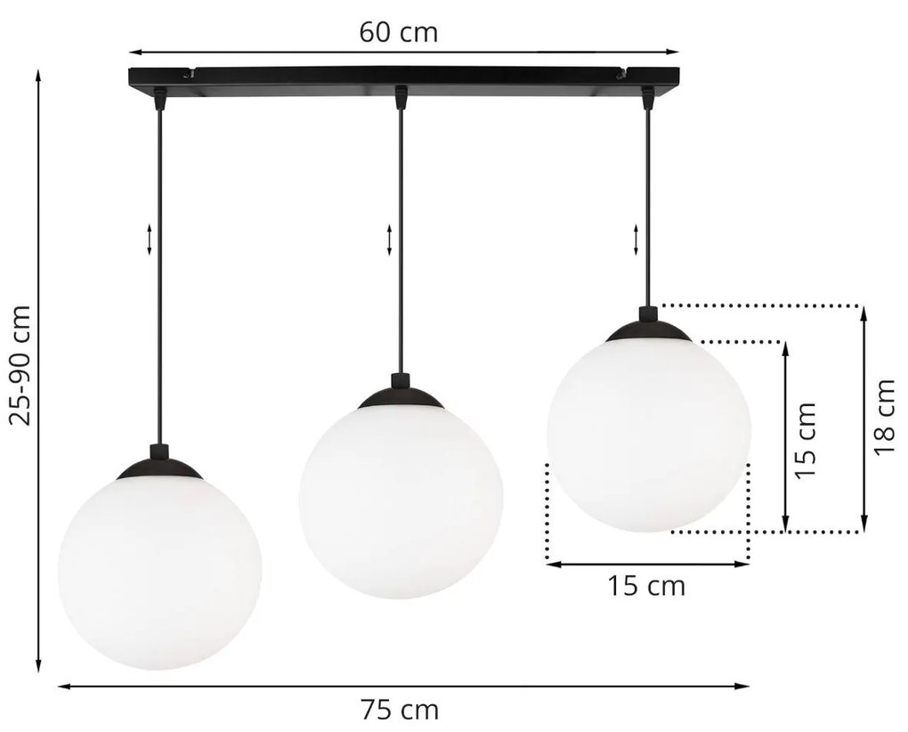 Závěsné svítidlo FLORENCE, 3x bílé skleněné stínítko