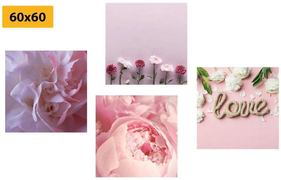 Set obrazů květiny v  jemném růžovém odstínu Varianta: 4x 40x40