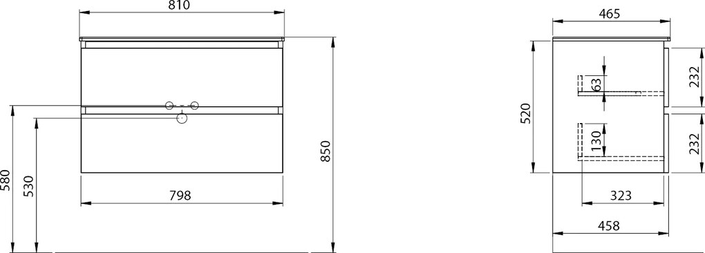 Sapho Sapho, EZARA umyvadlová skříňka 79,8x52x46cm, dub cuneo, EZ801-2525