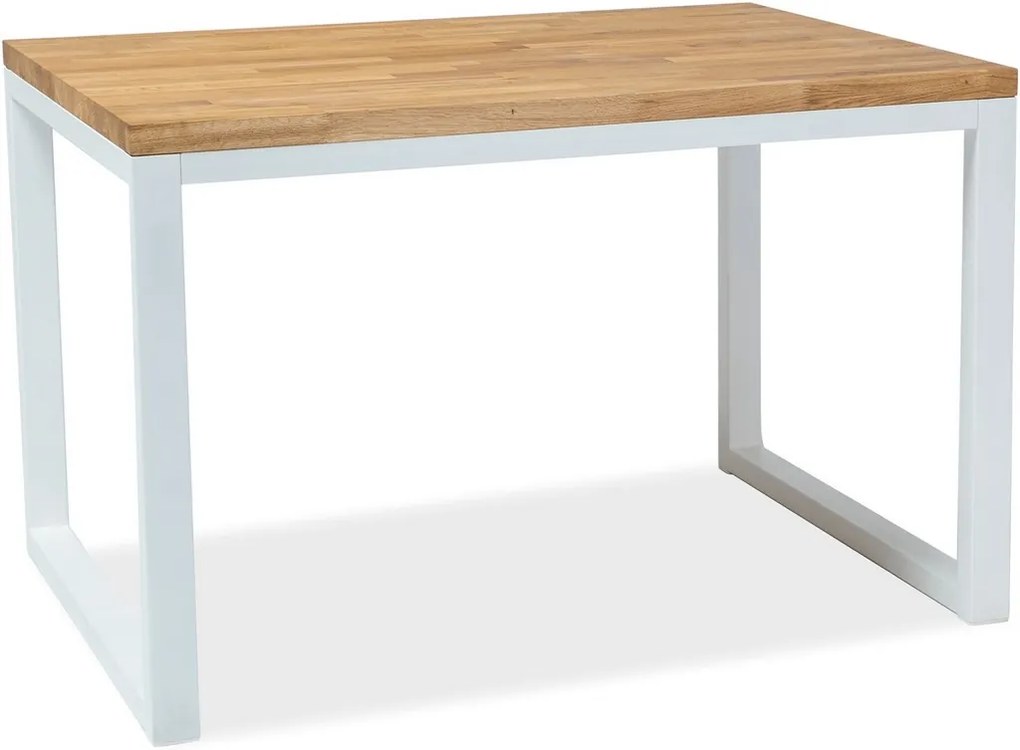 Jídelní stůl 180x90 cm z masivu v dekoru dub s bílou kovovou konstrukcí typ II KN444