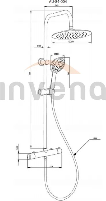 Invena Trend, termostatická sprchová baterie Trend s hlavovou dešťovou sprchou Musta 25cm, černá matná, INV-AU-84-004-X