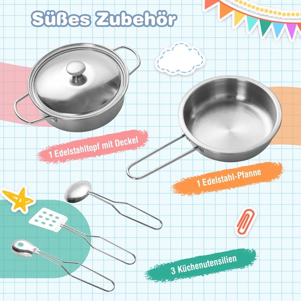 Costway Rohová kuchyňská hrací sada pro děti Dřevěná kuchyňka na hraní
