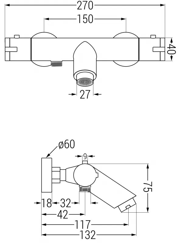 Sprchový set MEXEN Tord - termostatická vanová baterie Kai černý