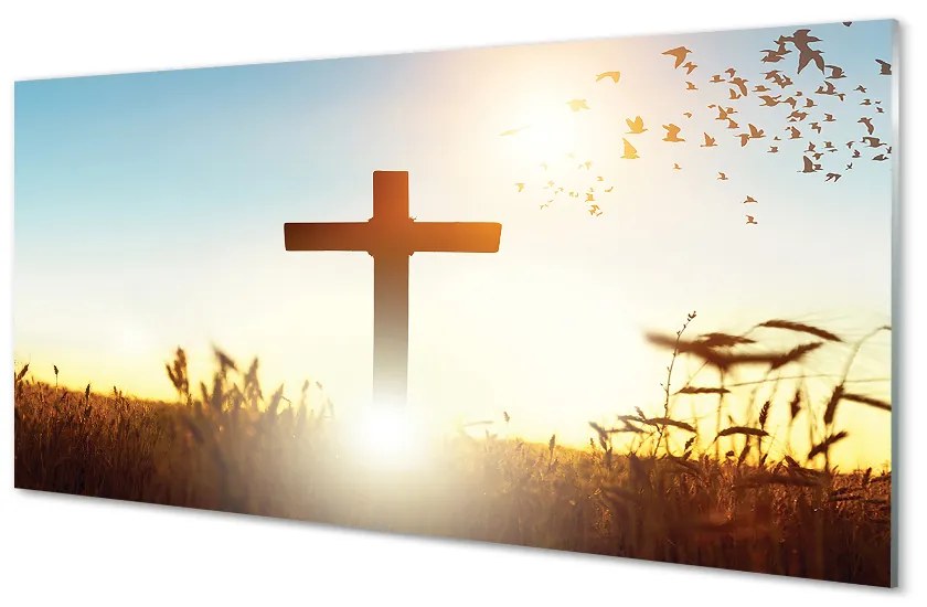 Obraz na skle Kříž pole Slunce 120x60 cm