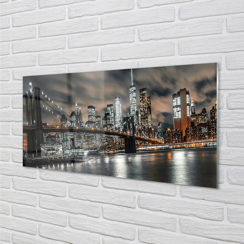 akrylový obraz Most v noci panorama 125x50 cm