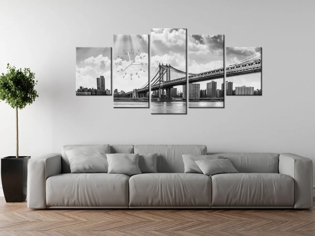 Gario Obraz s hodinami Brooklyn New York - 5 dílný Rozměry: 150 x 70 cm