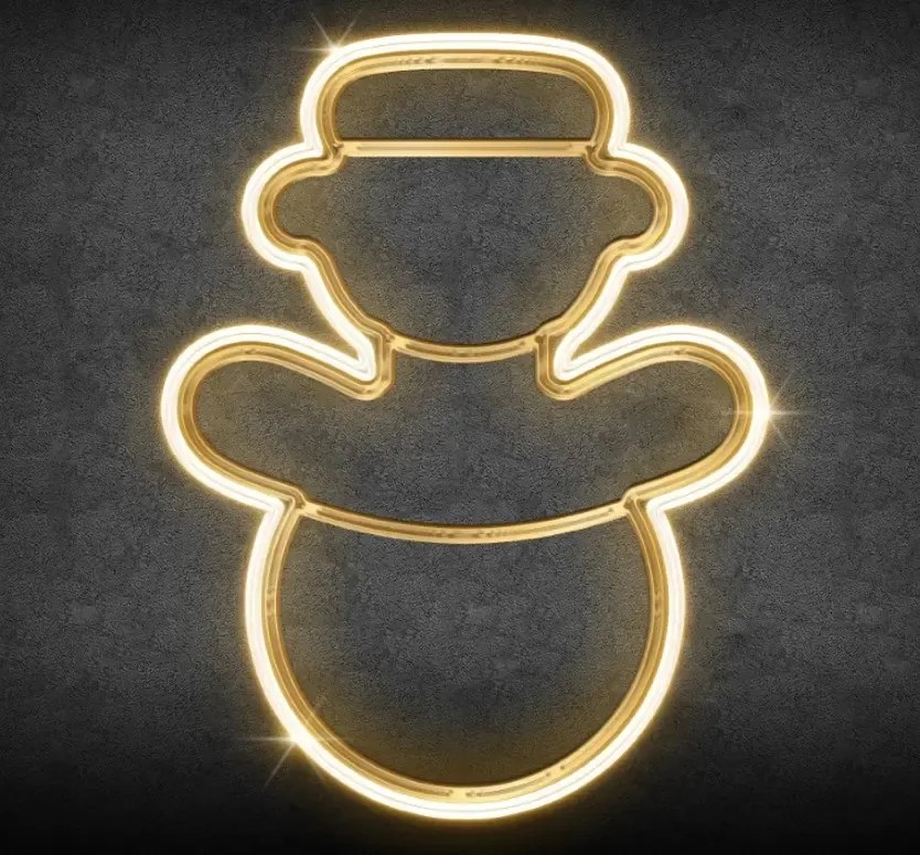 Easy fix 2D LED světelný sněhulák, závěsný, 42 × 55 × 2 cm, teple bílá, zlatý, 3D tisk, IP67