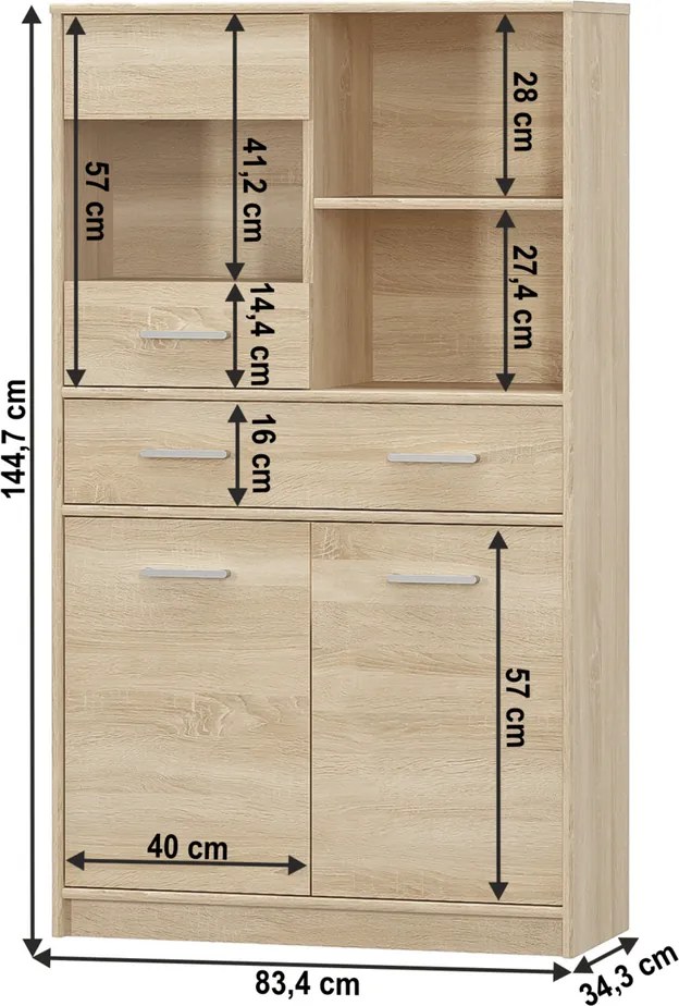 Skříňka TEYO 2D1W1S, dub sonoma