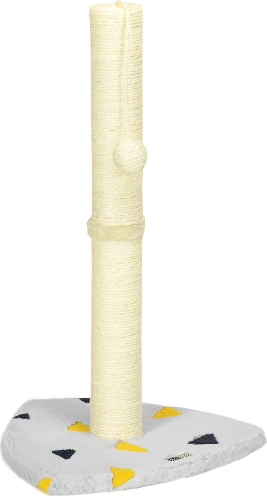 Škrabací podložka PawHut pro kočky s plyšovým designem a hracím míčkem, robustní jutový provaz, kompaktní rozměry 35 x 35 x 62 cm, světle šedá a béžo…