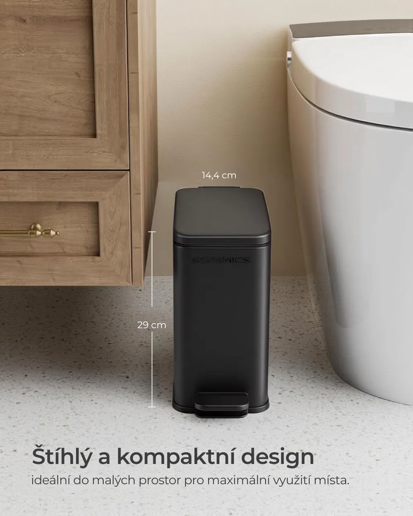 Koupelnový odpadkový koš NORD, 5 l, černý SongmicsHome