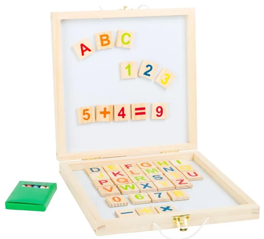 Dřevěný box s křídovou tabulí a magnetickou deskou Legler Letters&Numbers