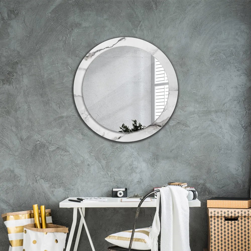 Kulaté dekorativní zrcadlo Bílý mramor fi 80 cm