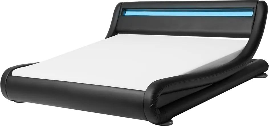 Černá kožená postel s LED světlem 160x200 cm AVIGNON