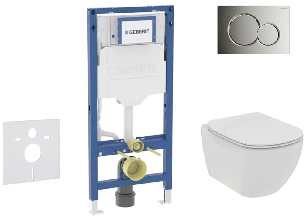 Geberit Duofix - Set předstěnové instalace, klozetu Tesi a sedátka softclose, tlačítko Sigma01, lesklý chrom SANI11CD1109