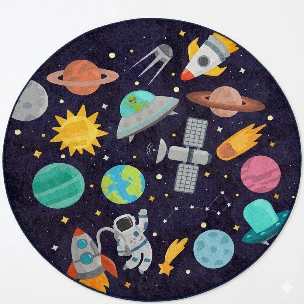 Tmavě modrý pratelný dětský hrací koberec ø150 cm Into The Space – Mila Home Biano.cz