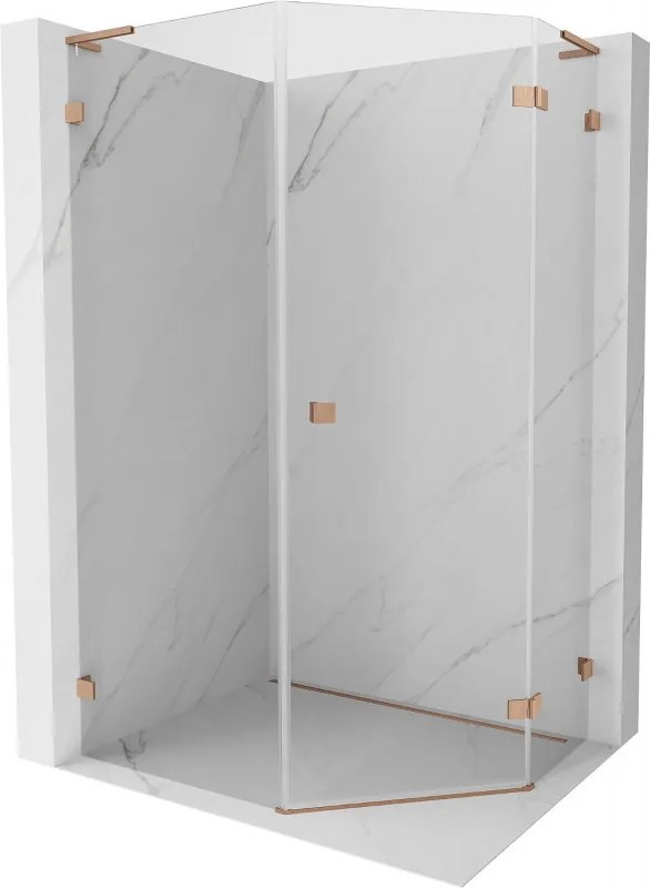 Mexen Lunar, L pětiúhelníkový sprchový kout s pravým sklonem 80 x 90 cm, 8mm čiré sklo, profil měděná matná, 831L-080P-090L-65-00-P