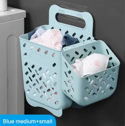 Skládací závěsný košík do koupelny 2 ks Barva: modrá, Velikost: Střední + malá