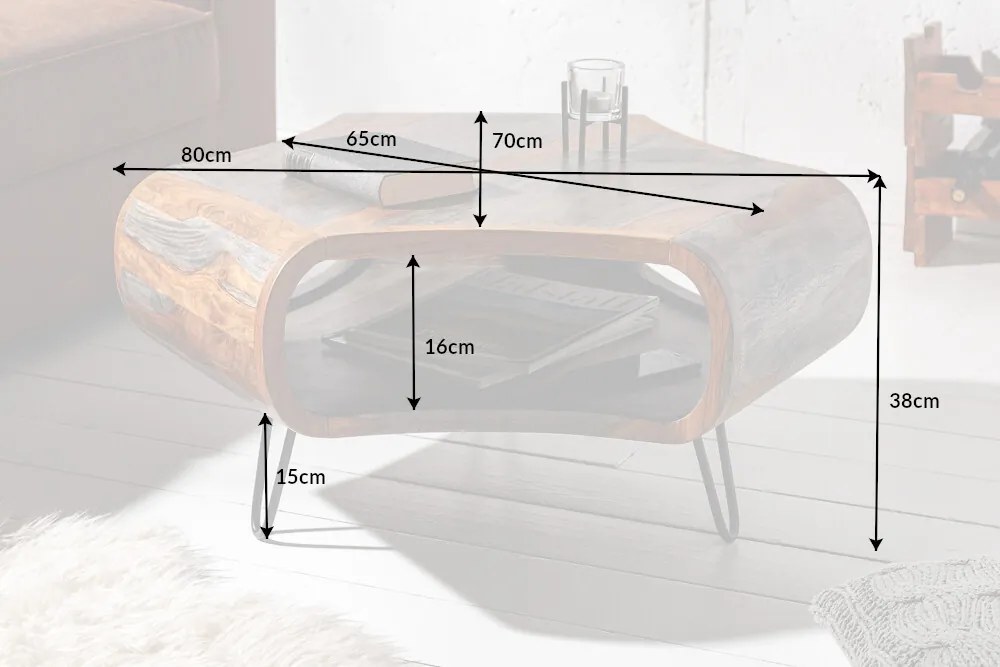 Designový konferenční stolek Lorelei, 80 cm, sheesham, šedý