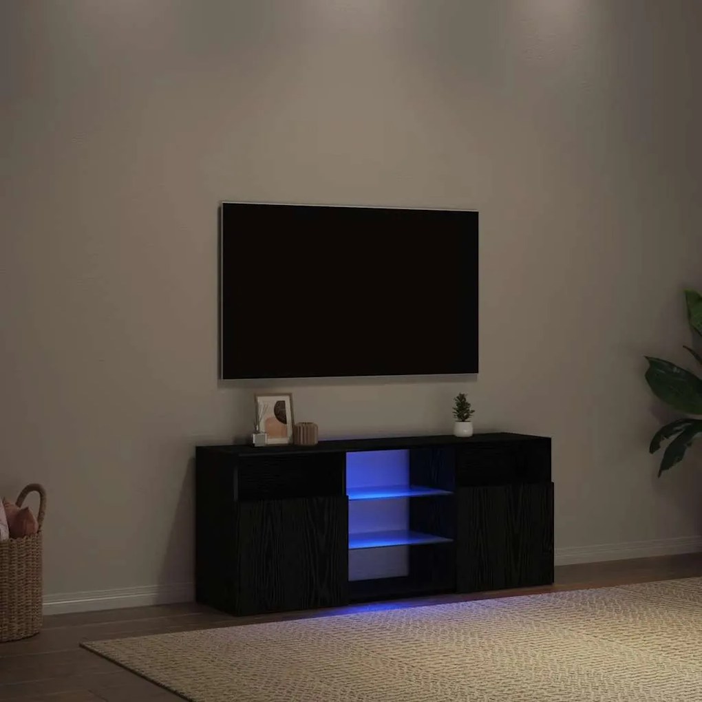 TV stolek s LED černý dub 120 x 30 x 50 cm kompozitní dřevo