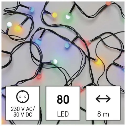 Vánoční osvětlení EMOS D5AM05 ZY1453 80LED řetěz 8m kuličky multicolor 8 programů svícení