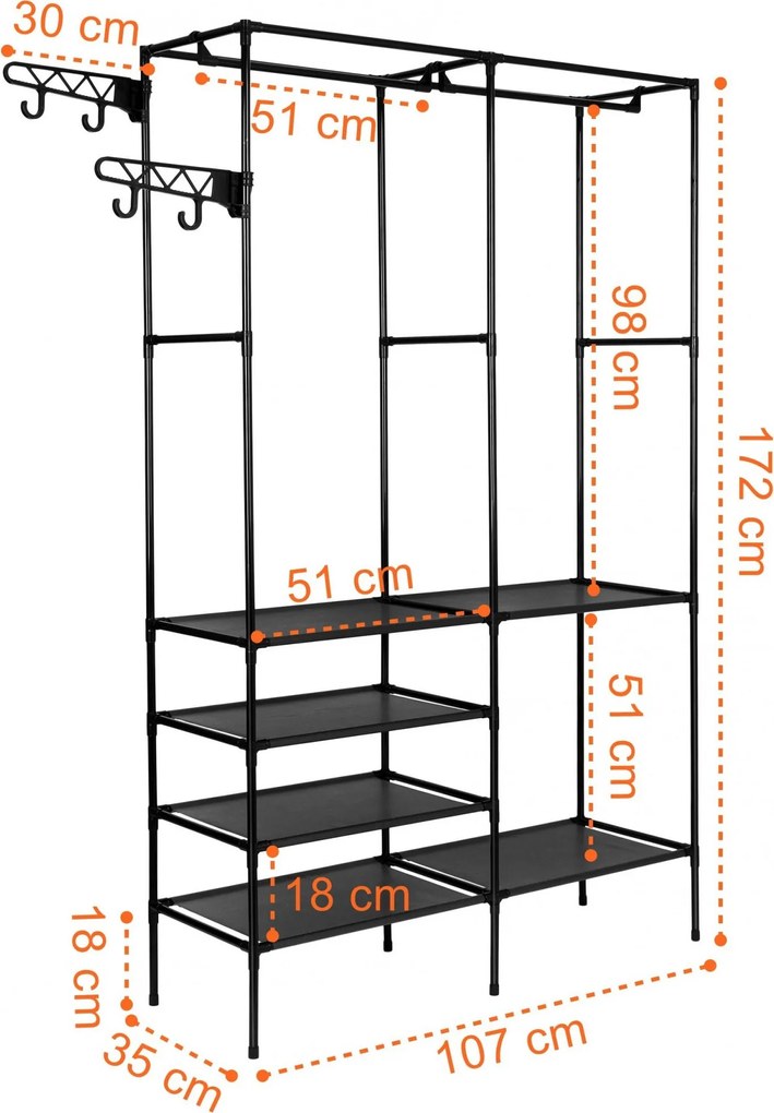Šatní skříň s policemi AMELIA - černá
