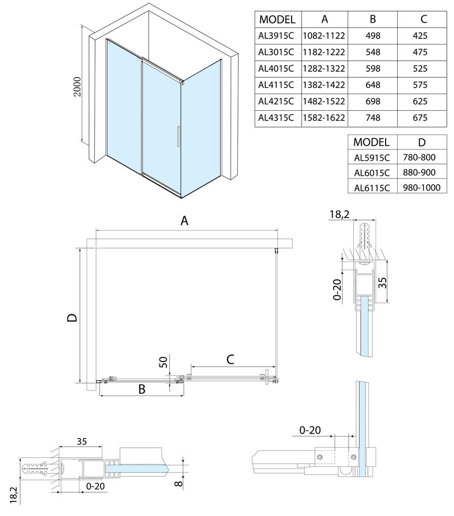 Polysan ALTIS obdélníkový sprchový kout 1300x1000 mm, L/P varianta AL4015CAL6115C