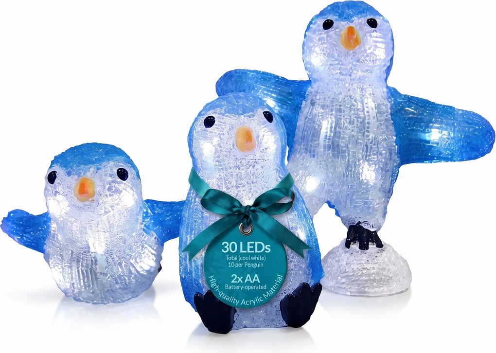 LED akryl figurky Vánoce tučňák-rodina